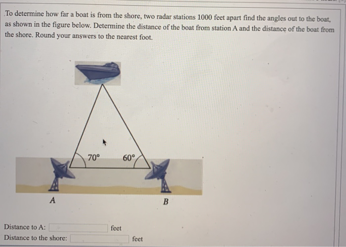 Solved To determine how far a boat is from the shore, two | Chegg.com