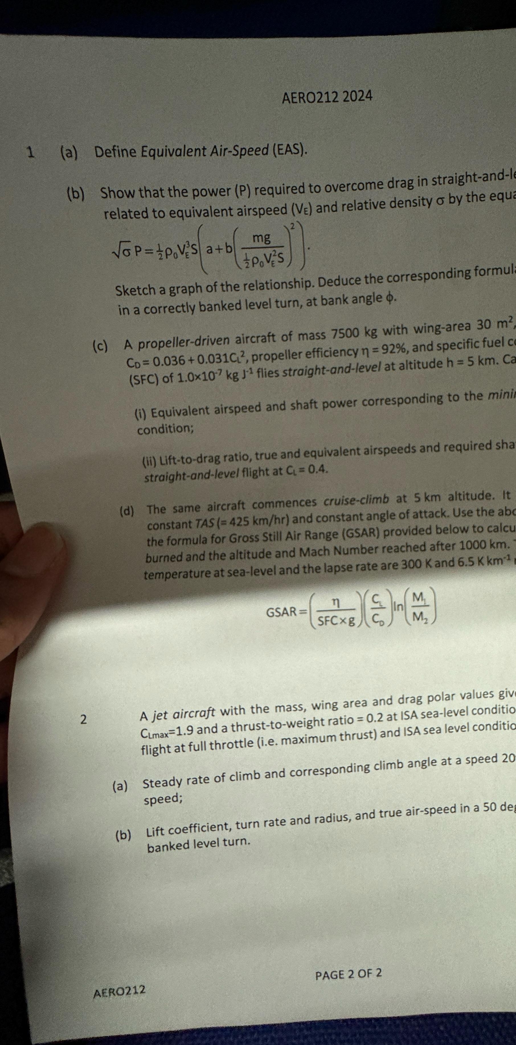 Solved AERO212 20241 (a) ﻿Define Equivalent Air-Speed | Chegg.com