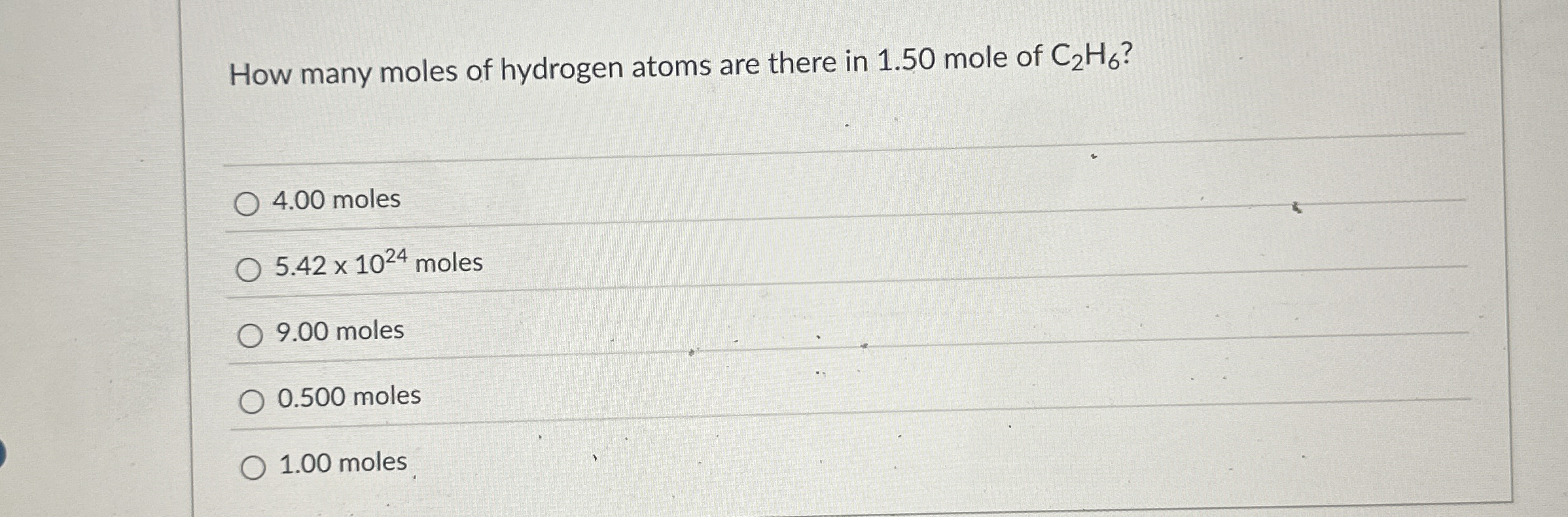 Solved How many moles of hydrogen atoms are there in 1.50 | Chegg.com