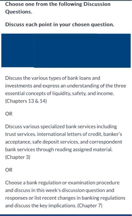 Solved Choose one from the following Discussion Questions. | Chegg.com