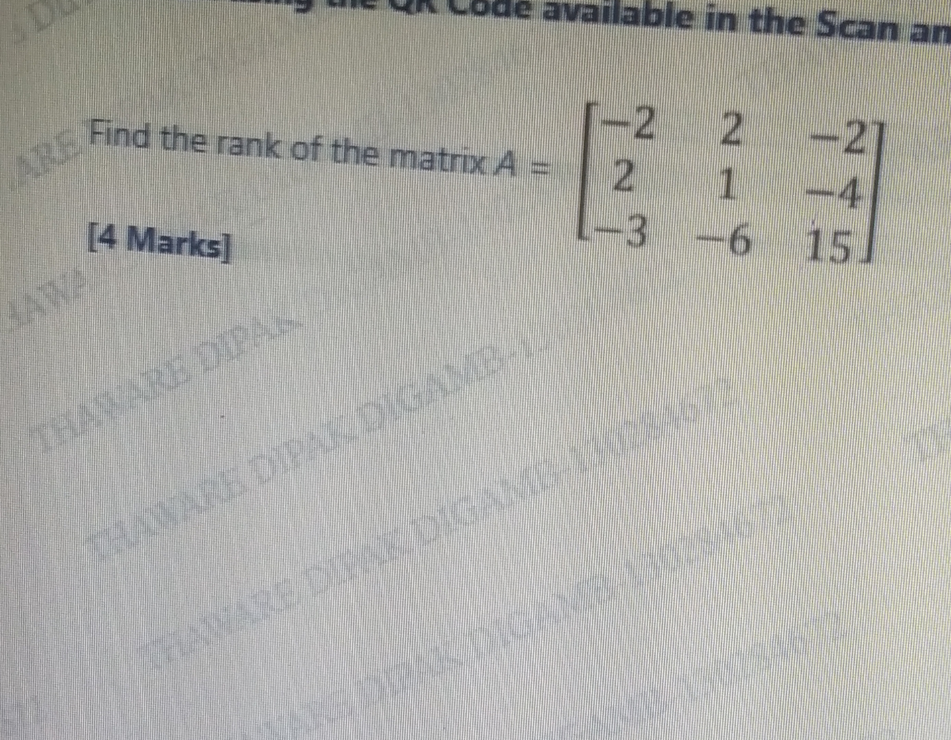 Solved Find the rank of the matrix A=[-22-221-4-3-615][4 | Chegg.com