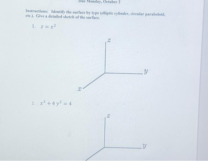 Solved Instructions: Identify the surface by type (elliptic | Chegg.com