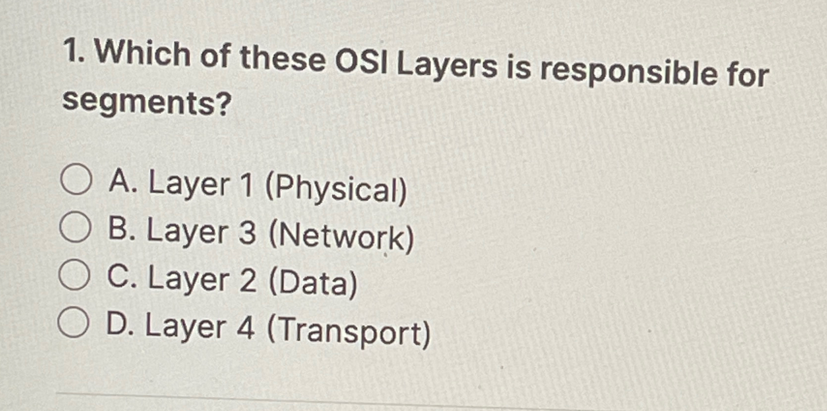 Solved Which of these OSI Layers is responsible for | Chegg.com