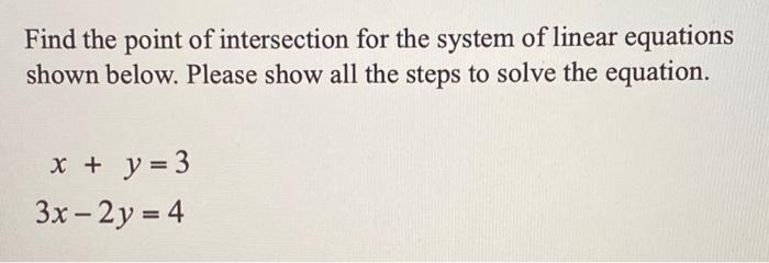 Solved Find the point of intersection for the system of | Chegg.com