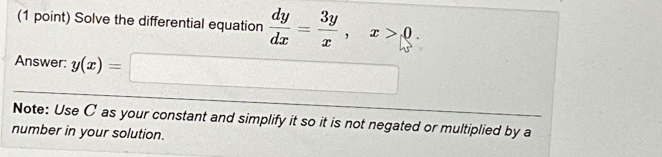 Solved (1 ﻿point) ﻿Solve the differential equation | Chegg.com