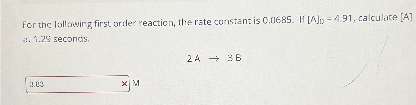 Solved For the following first order reaction, the rate | Chegg.com