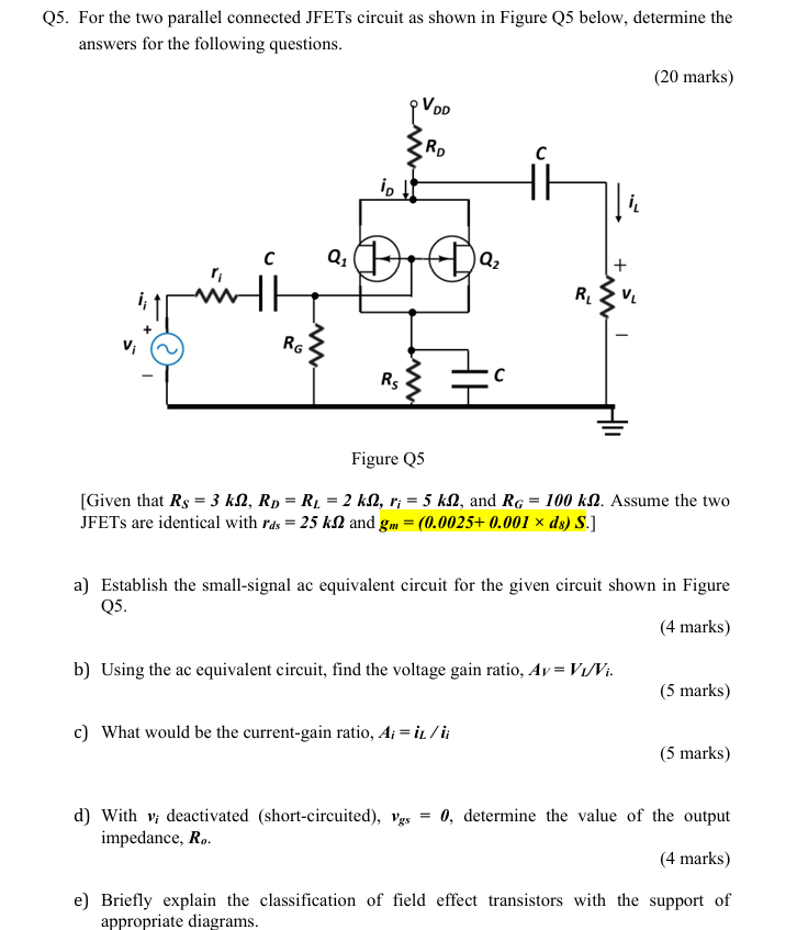 Q5. ﻿For the two parallel connected JFETs circuit as | Chegg.com