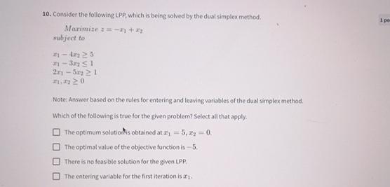 Solved Consider The Following Lpp which Is Being Solved By