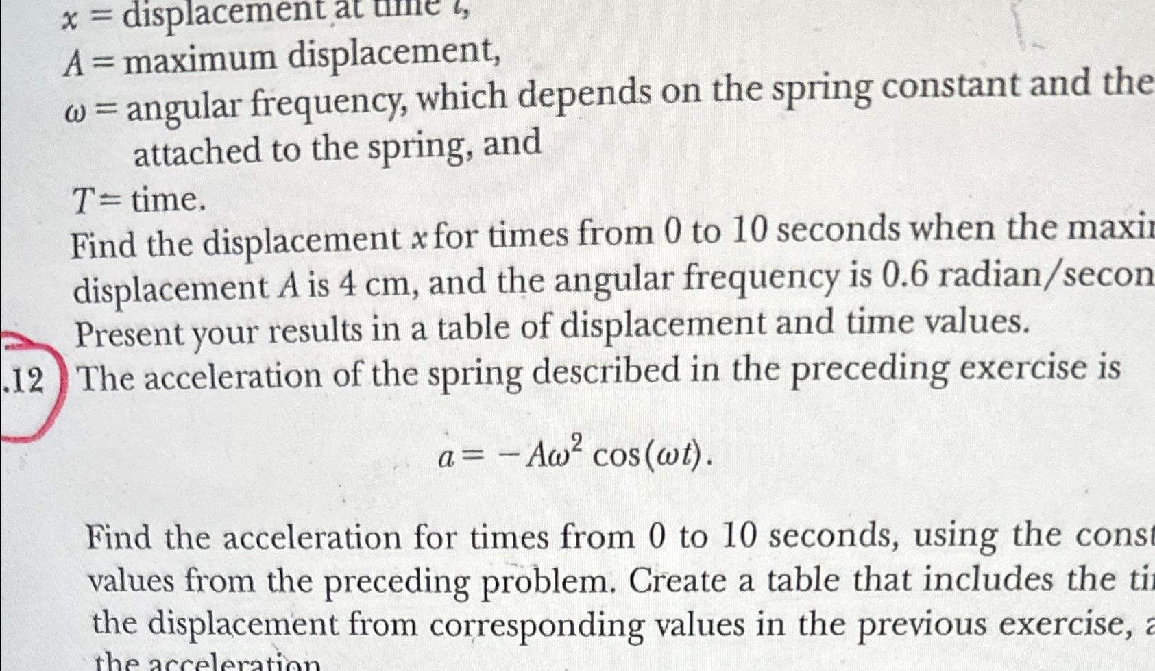 Solved A= ﻿maximum displacement ,ω= ﻿angular frequency, | Chegg.com
