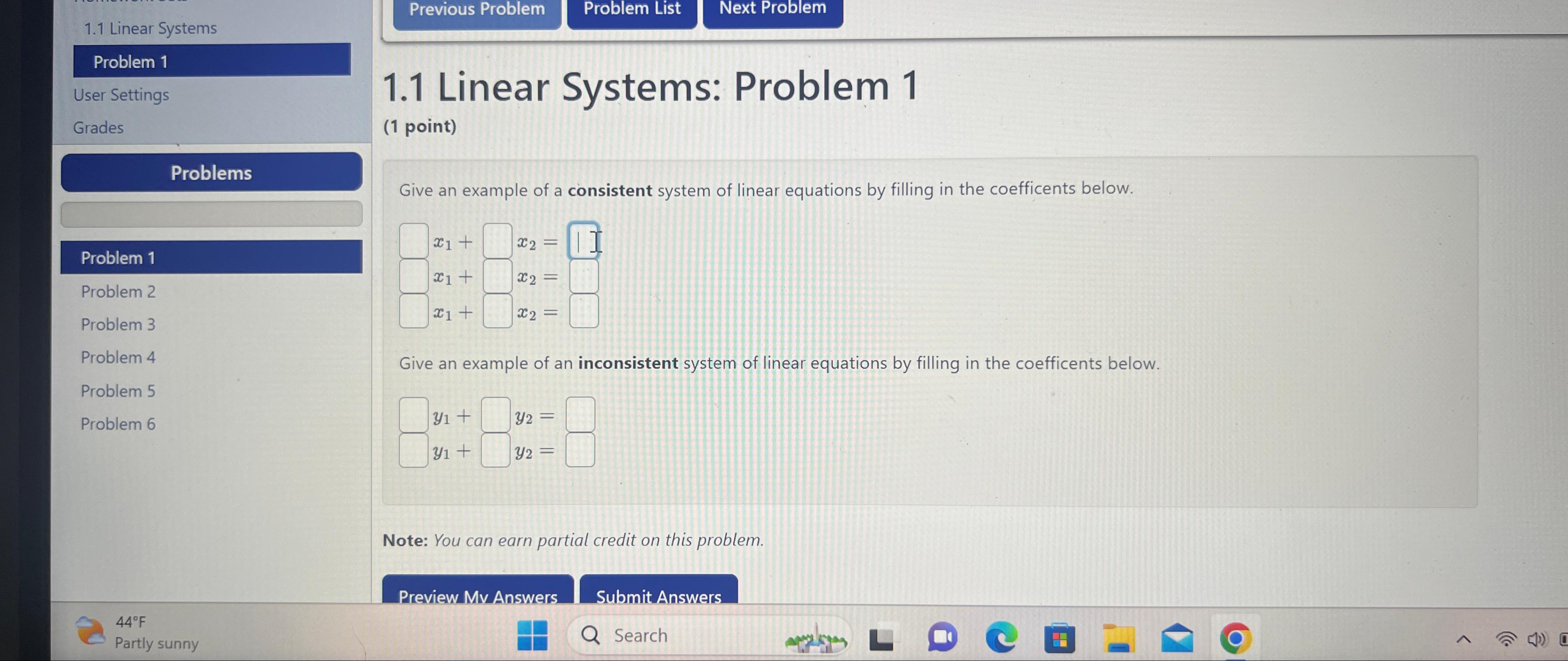 Solved Next Problem1.1 ﻿Linear SystemsProblem 1User | Chegg.com