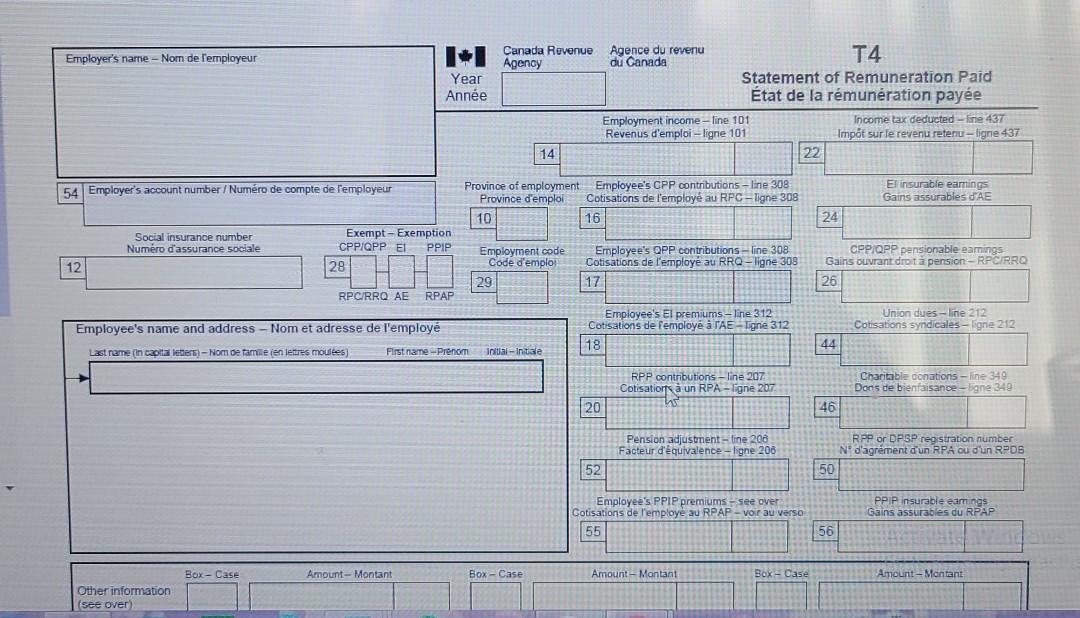 Solved You are preparing the 2019 T4 slip for an employee | Chegg.com