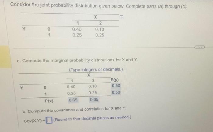 Solved Consider the joint probability distribution given | Chegg.com
