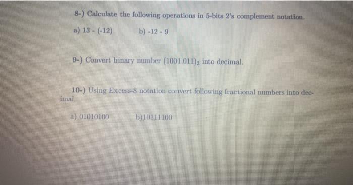 Solved 8-) Calculate the following operations in 5-bits 2's | Chegg.com