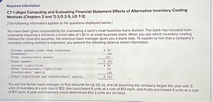 Solved Required information C7-1 (Algo) Computing and | Chegg.com