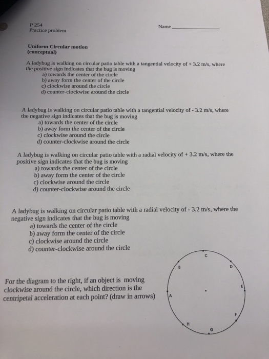 Solved P 254 Practice problem Name Uniform Circular motion | Chegg.com