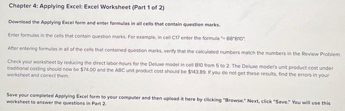 Solved Chapter 4: Applying Excel: Excel Worksheet (Part 1 of | Chegg.com