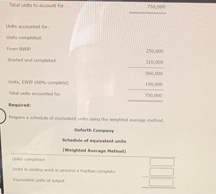 Solved Weighted Average Method, Equivalent Units Goforth | Chegg.com