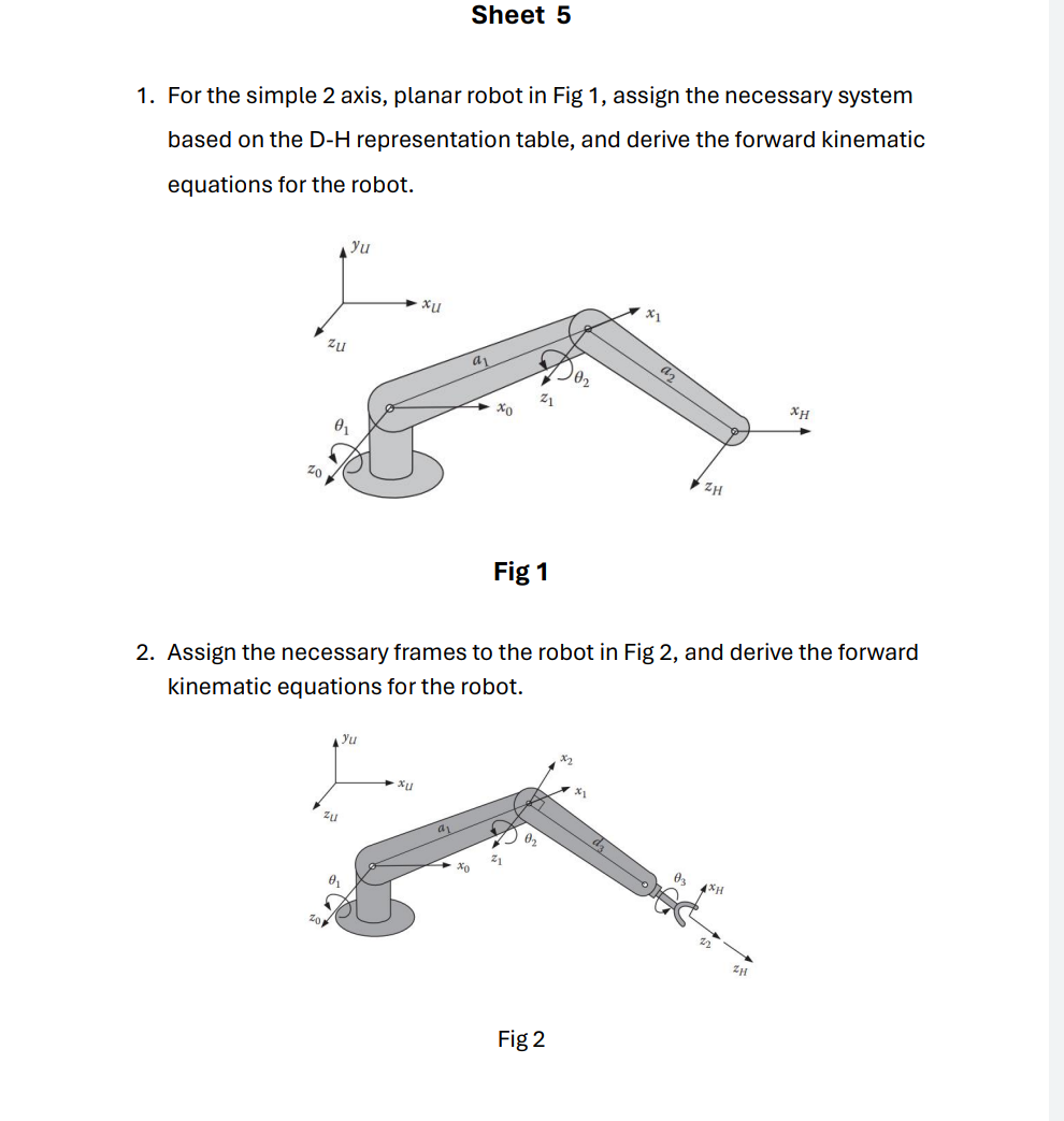 Sheet 5For the simple 2 ﻿axis, planar robot in Fig | Chegg.com