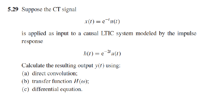 Solved 5.29 ﻿Suppose the CT signalx(t)=e-tu(t)is applied as | Chegg.com