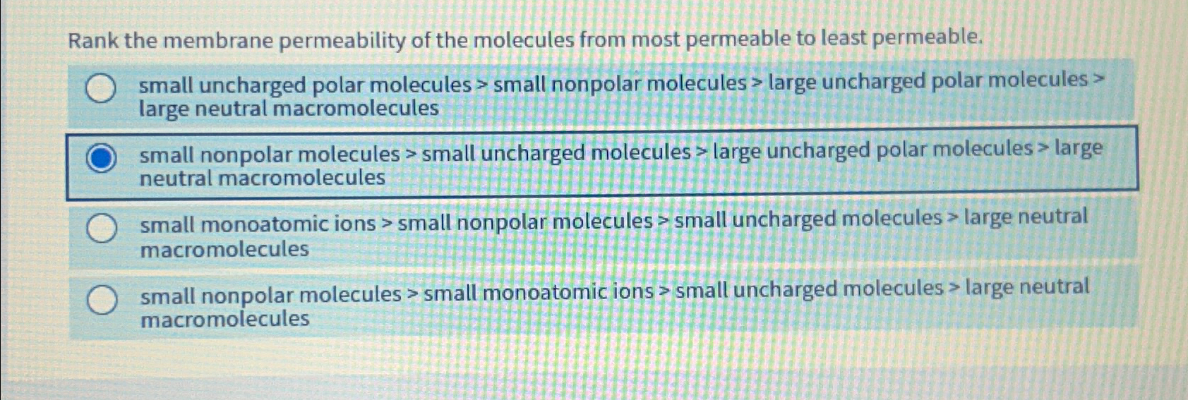 Solved Rank the membrane permeability of the molecules from | Chegg.com