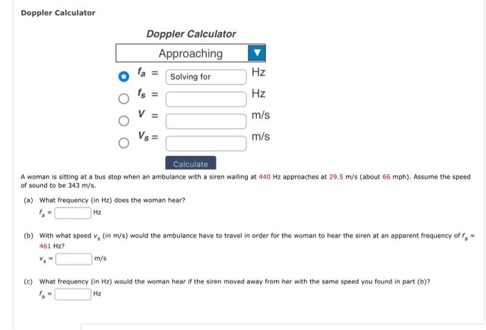 Solved Doppler Calculator Doppler Calculator | Chegg.com