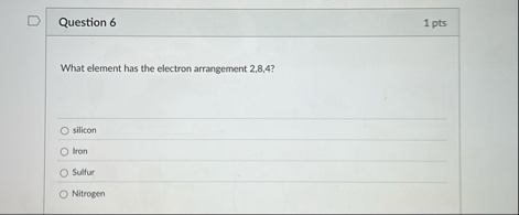 Solved Question 61 ﻿ptsWhat element has the electron | Chegg.com