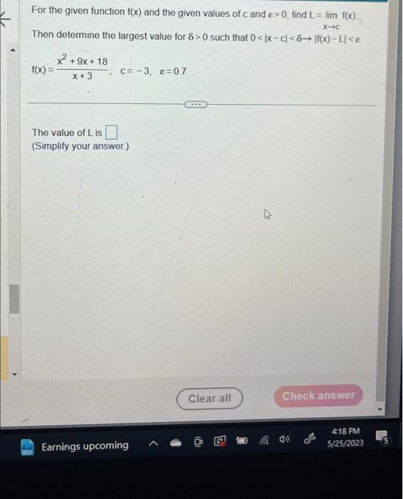 Solved For the given function f(x) and the given values of c | Chegg.com