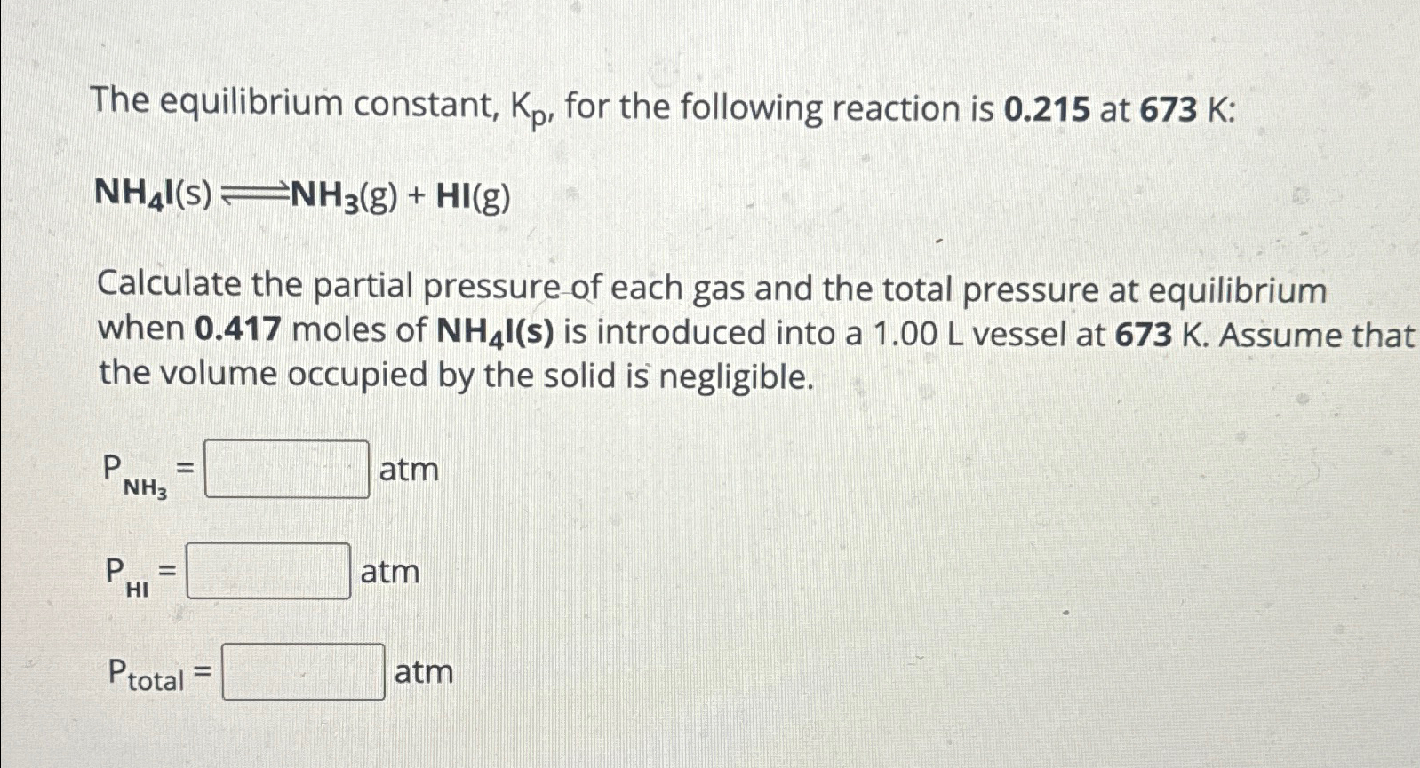 Solved The equilibrium constant, Kp, ﻿for the following | Chegg.com