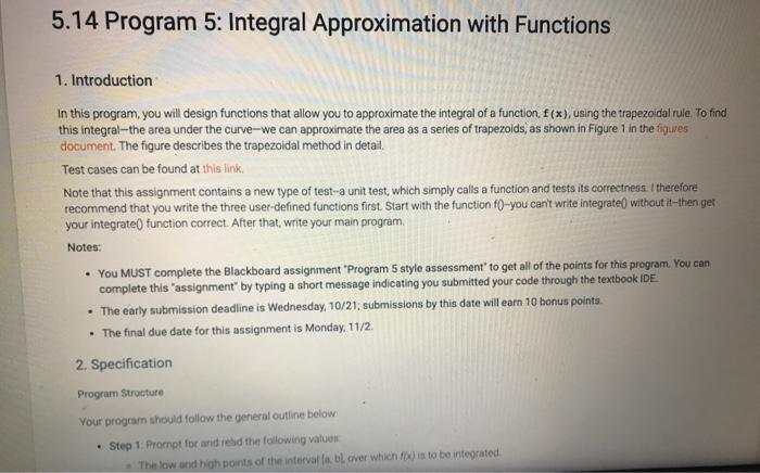 Solved 514 Program 5 Integral Approximation With Functions