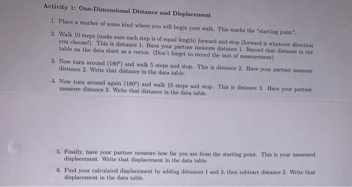 Solved Activity 1: One-Dimensional Distance and Displacement | Chegg.com