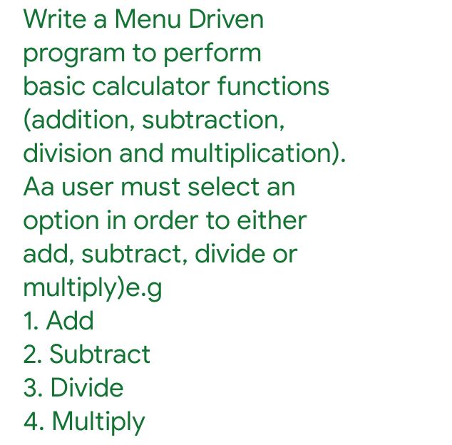 Solved Write A Menu Driven Program To Perform Basic 7601