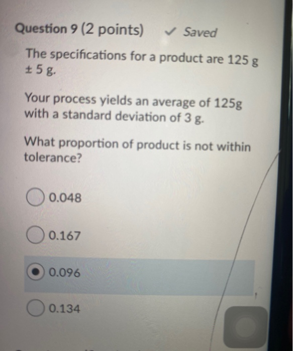 Solved Question 9 (2 points) Saved The specifications for | Chegg.com