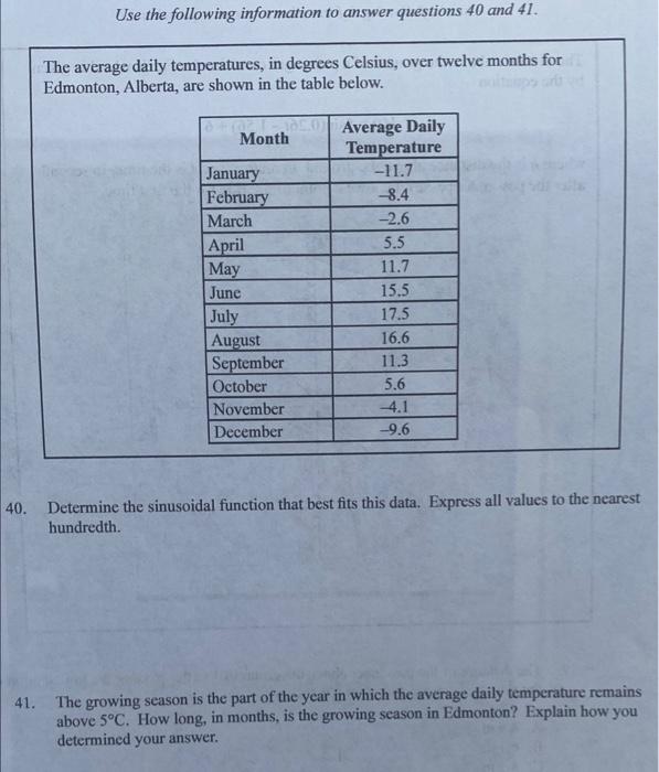 Solved Use the following information to answer questions 40 | Chegg.com