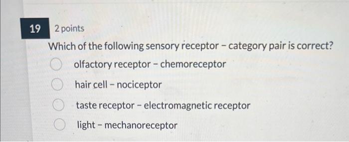 Solved 92 points Which of the following sensory receptor - | Chegg.com