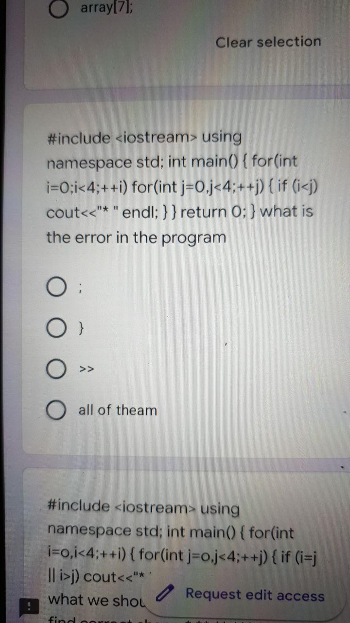 Solved O array(71; Clear selection #include using namespace | Chegg.com