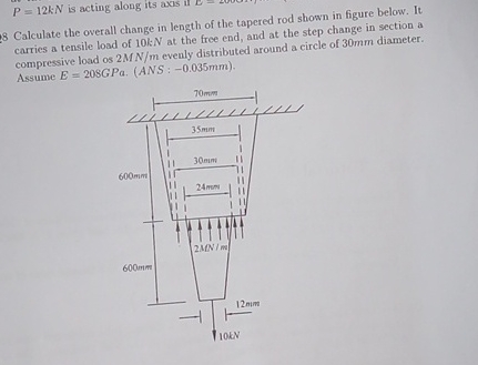 Solved P=12kN ﻿is acting along its axis it8 ﻿Calculate the | Chegg.com