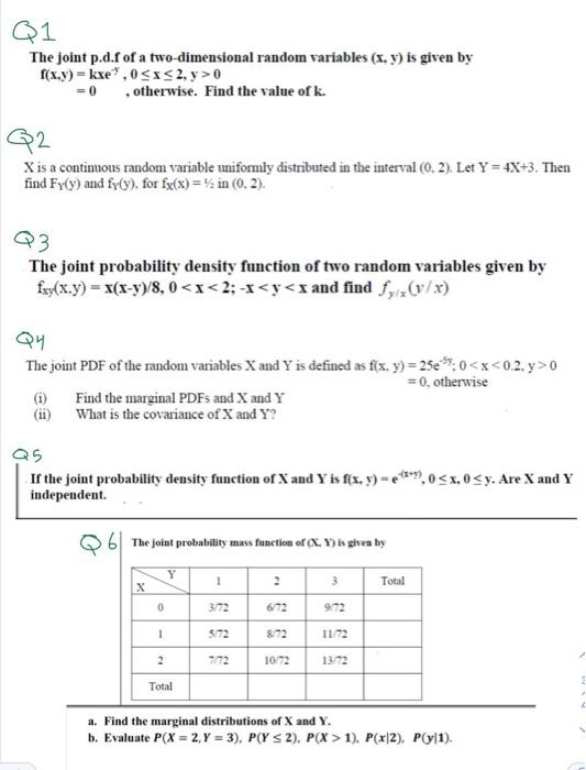 Solved Q1 The joint p.d.f of a two-dimensional random | Chegg.com