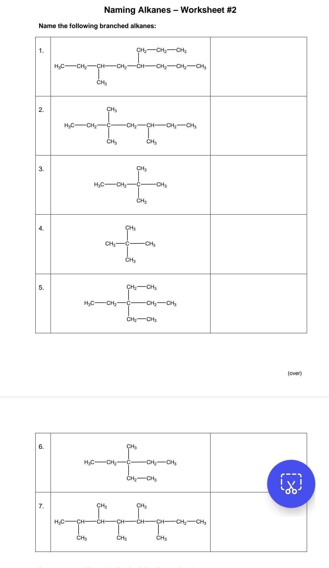 Solved Naming Alkanes - Worksheet #2Name the following | Chegg.com Solved Naming Alkanes - Worksheet #2Name the following | Chegg.com