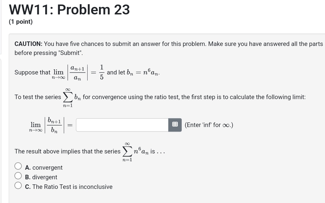 Solved WW11: Problem 23(1 ﻿point)CAUTION: You have five | Chegg.com
