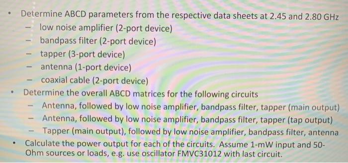 Determine ABCD parameters from the respective data | Chegg.com