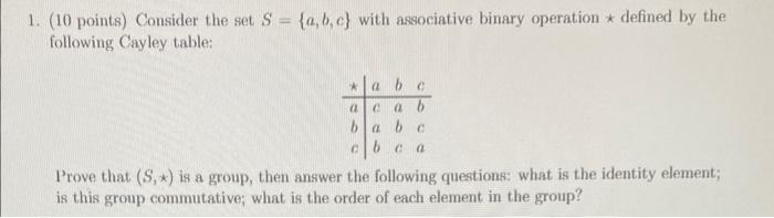Solved (10 points) Consider the set S={a,b,c} with | Chegg.com