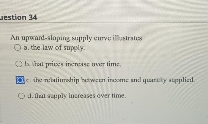 Solved uestion 34 An upward-sloping supply curve illustrates | Chegg.com