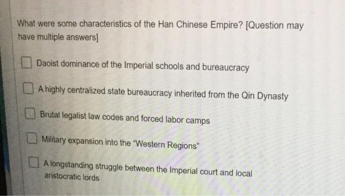 Solved What were some characteristics of the Tang Dynasty? | Chegg.com