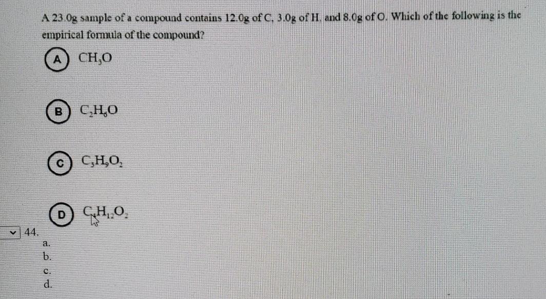 Solved A 23 Og sample of a compound contains 12.0g of C, | Chegg.com