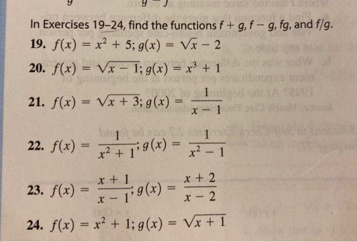 Solved In Exercises 19-24, find the functions f+g, f, g, fg, | Chegg.com