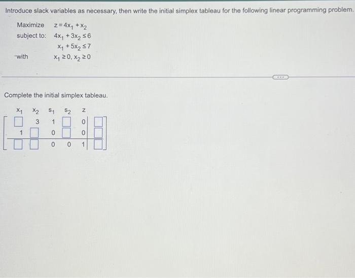 Solved Introduce slack variables as necessary, then write | Chegg.com