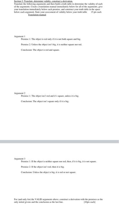 Section 2: Translate, determine validity, construct a | Chegg.com