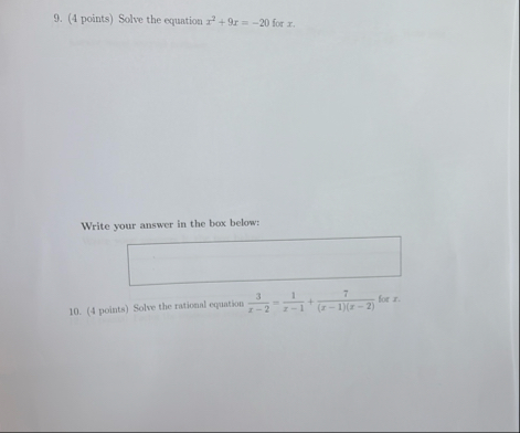 Solved (4 ﻿points) ﻿Solve the equation x2 9x=-20 ﻿for | Chegg.com