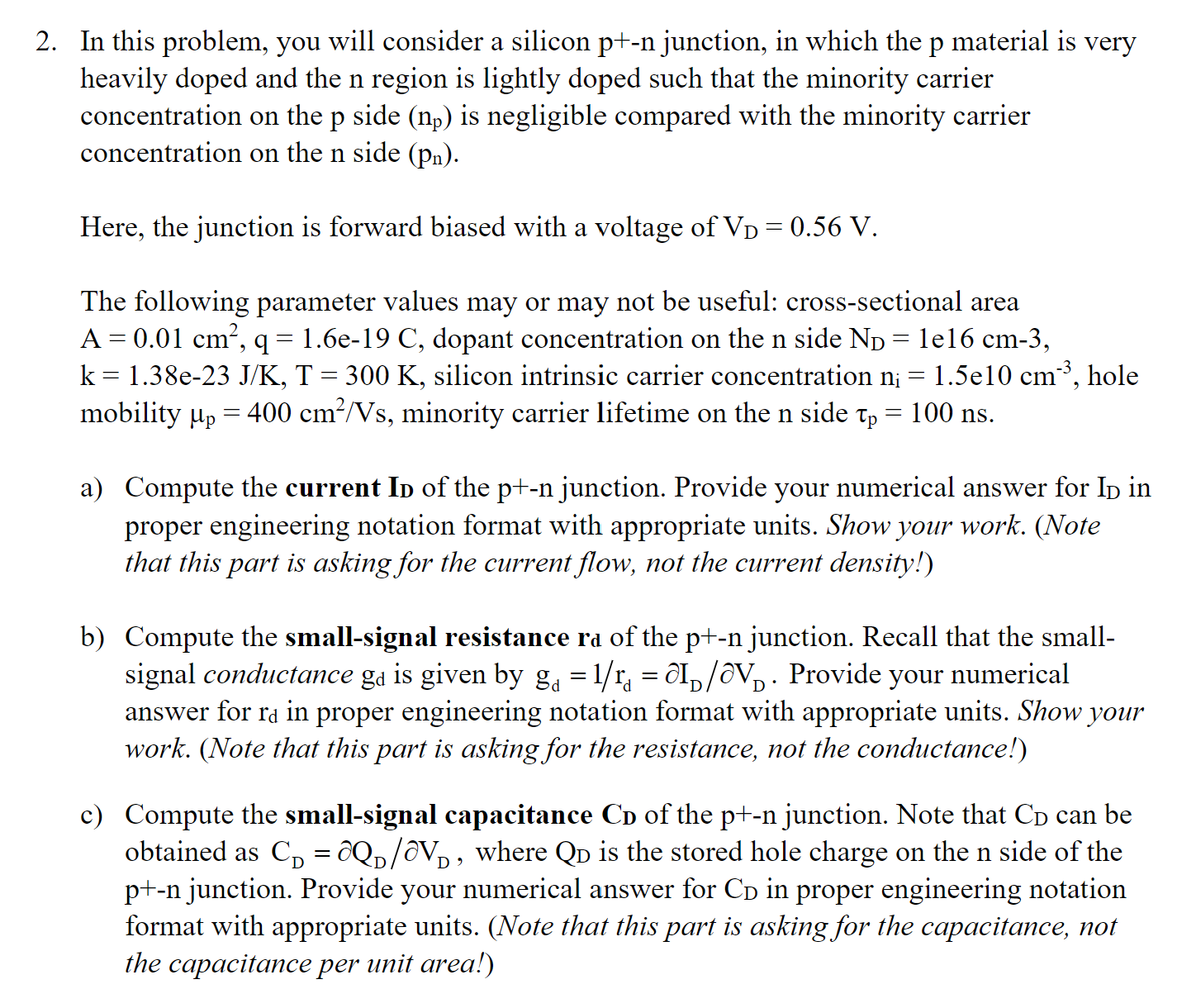 In this problem, you will consider a silicon p+-n | Chegg.com
