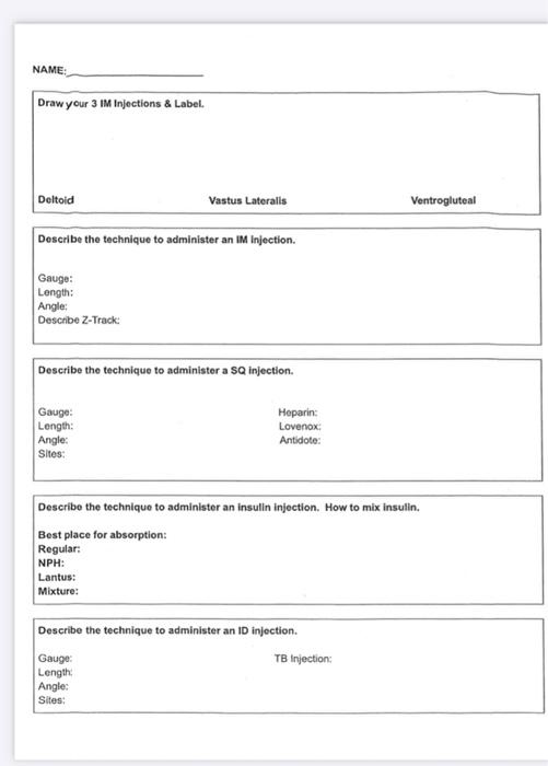 Solved NAME Draw your 3 IM Injections & Label. Deltoid | Chegg.com